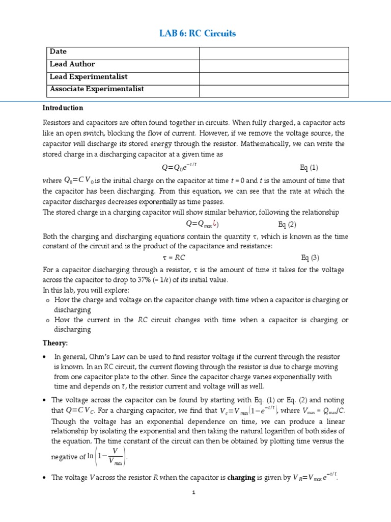Lab 6 - RC Circuits | PDF | Capacitor | Electrical Network