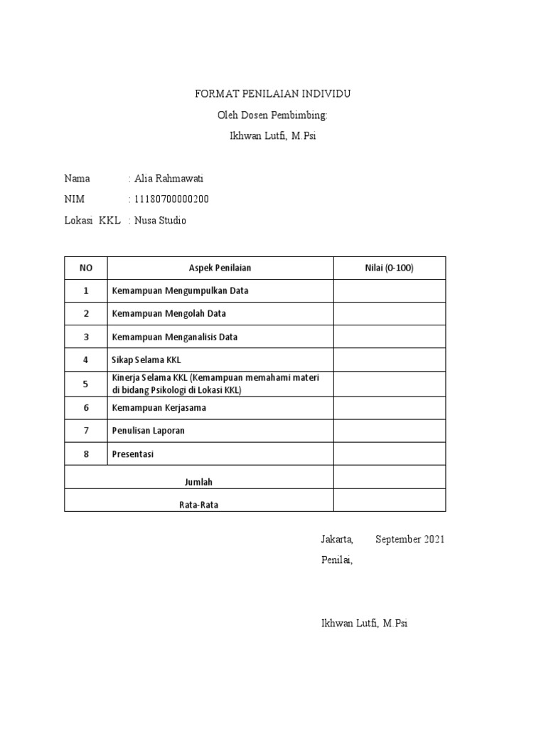 Penilaian KKL Mahasiswa Psikologi | PDF | Karier & Perkembangan