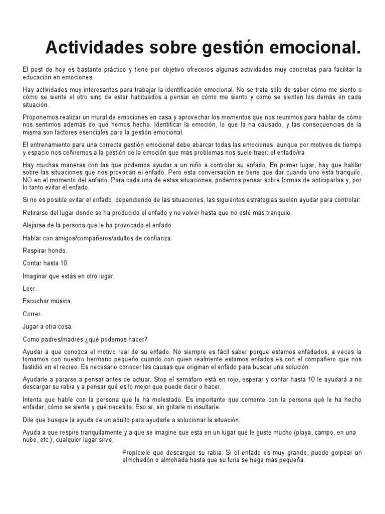 Actividades sobre gestión emocional | PDF | Las emociones | Ira