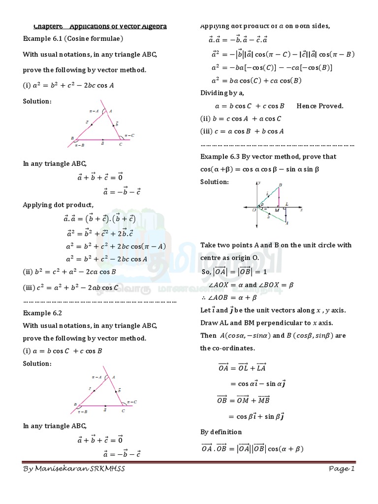 Geometric Proofs In Vector Algebra Pdf Trigonometric Functions