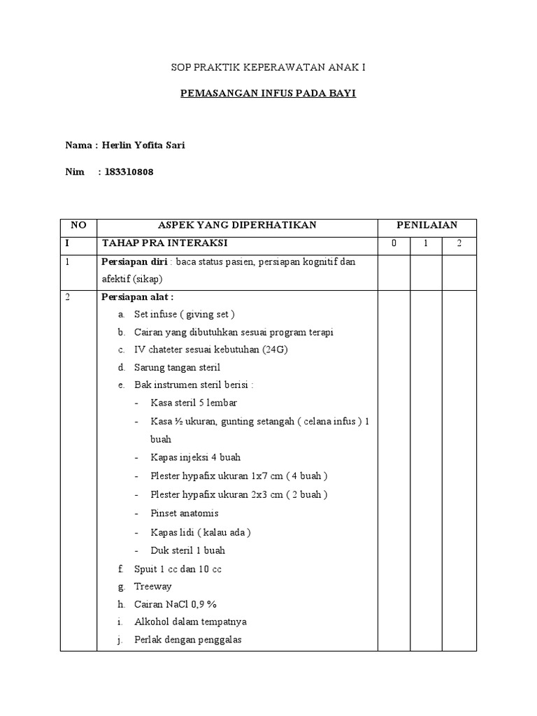 Sop Pemasangan Infus Pada Bayi | PDF | Sains & Matematika