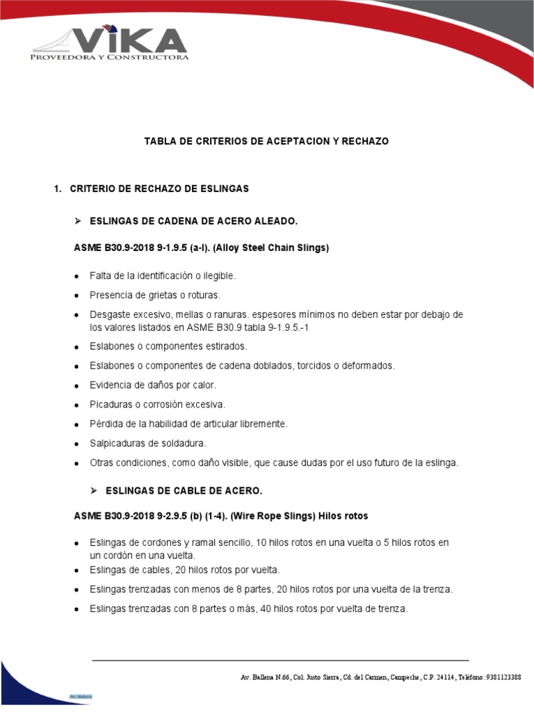 Tabla De Criterios De Aceptacion Y Rechazo Pdf Cuerda Materiales