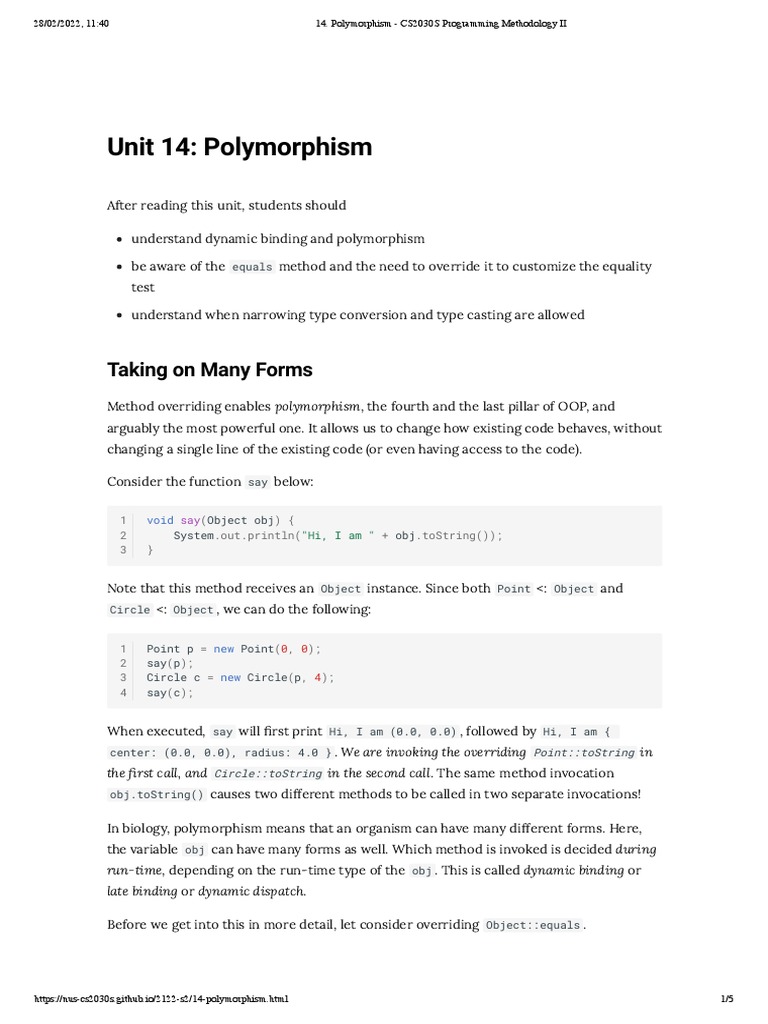 Polymorphism - CS2030S Programming Methodology II | PDF | Method ...