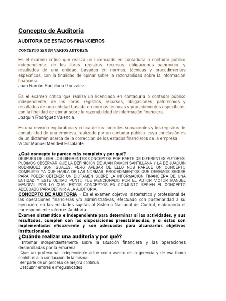 Concepto de Auditoría | PDF | Auditoría | Contador