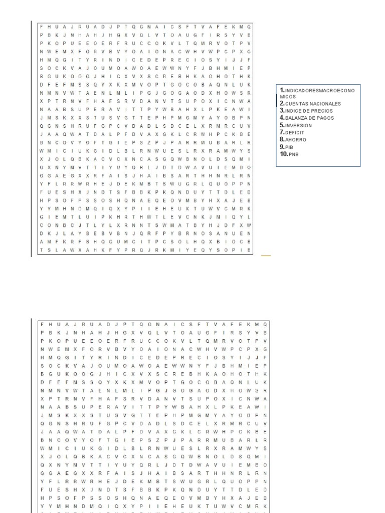 Sopa de Letras Indicadores Macroeconomicos | PDF