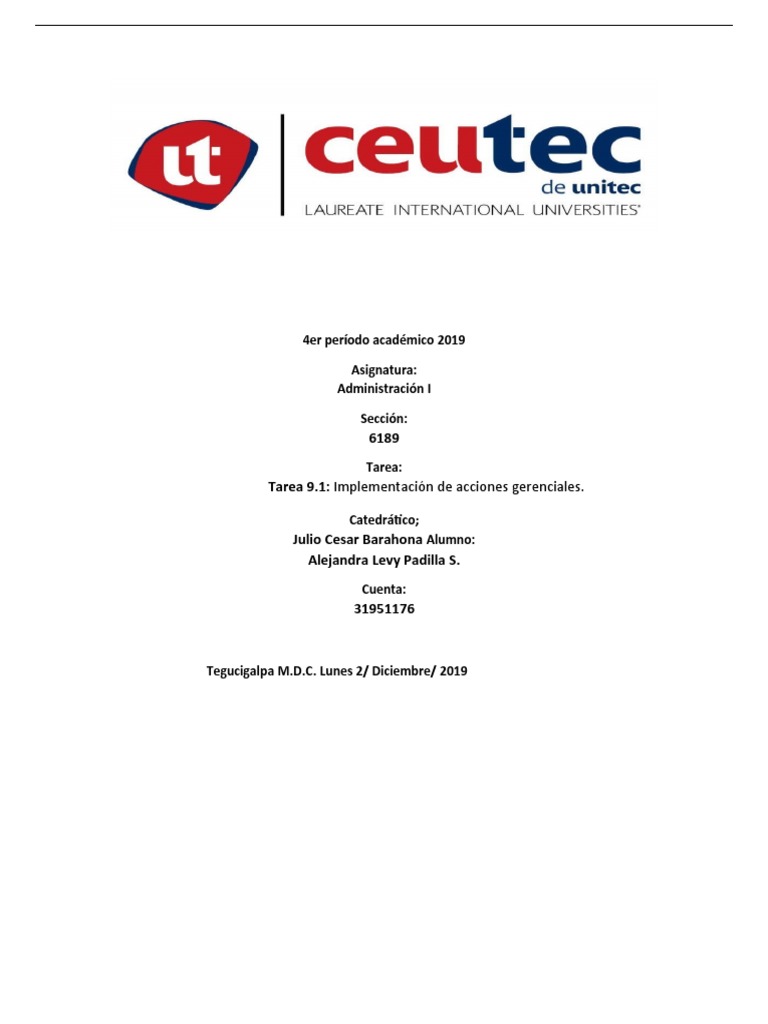 Tarea 9.1 Implementaci N de Acciones Gerenciales. | PDF | Negocios ...