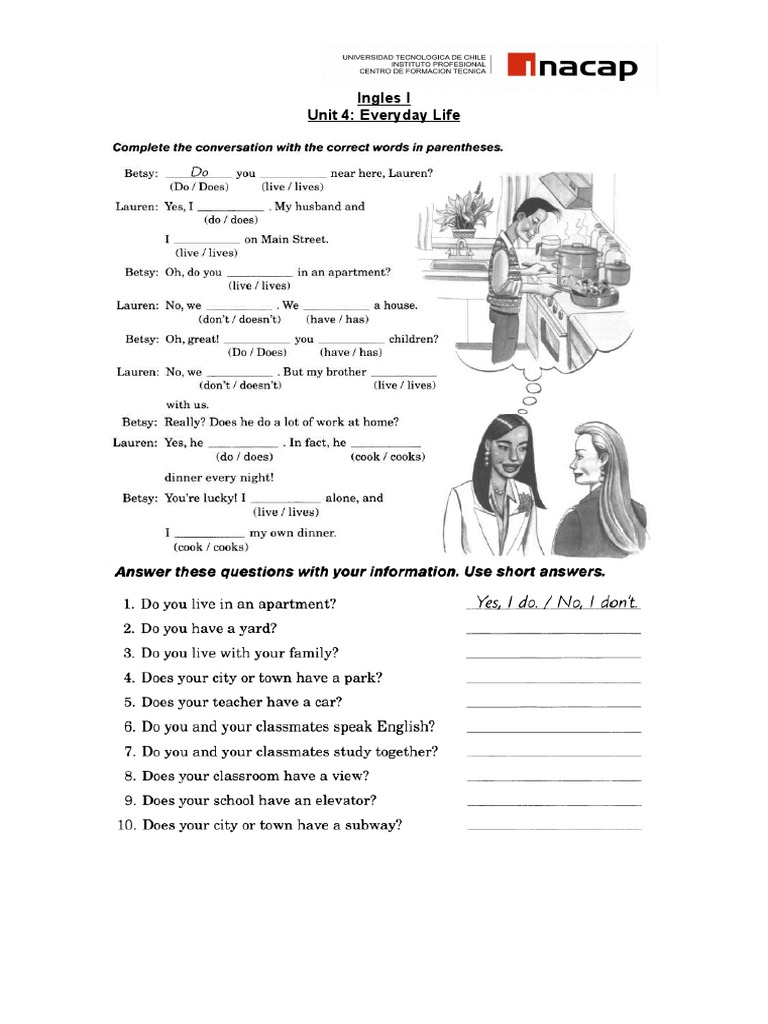 Unit 4 Everyday Life Exercises | PDF