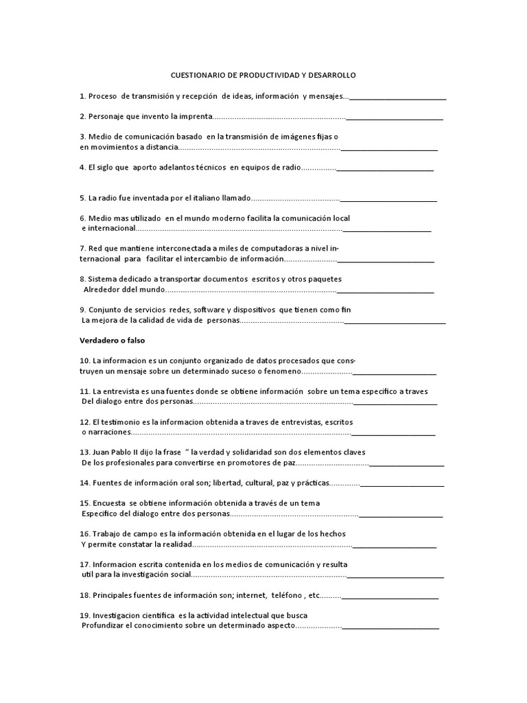 Cuestionario de Productividad y Desarrollo | PDF | Asia | Américas