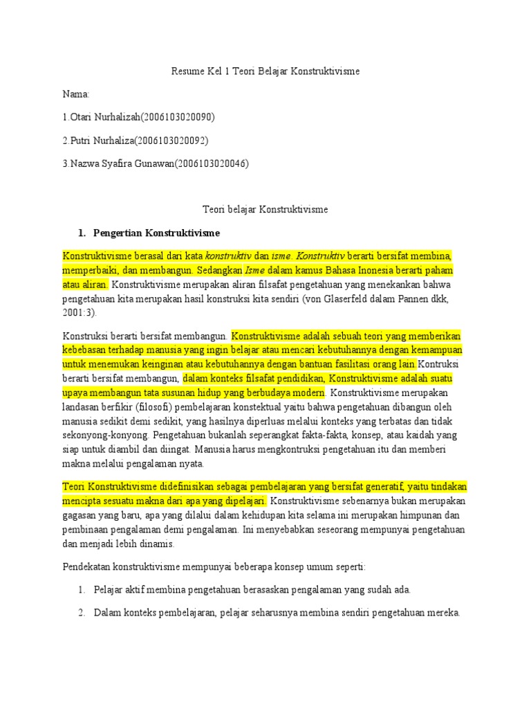 Resume Kel 1 Teori Belajar Konstruktivisme | PDF