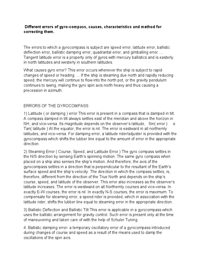 LO3.1 Gyro-Compass (Causes, Characteristics, Methods) | PDF | Gyroscope ...
