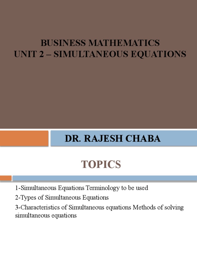 Simultaneous Equations in Business Math | PDF | Equations | System Of ...