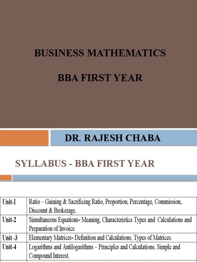 BBA 1st Year Business Mathematics Syllabus | PDF | Percentage | Ratio