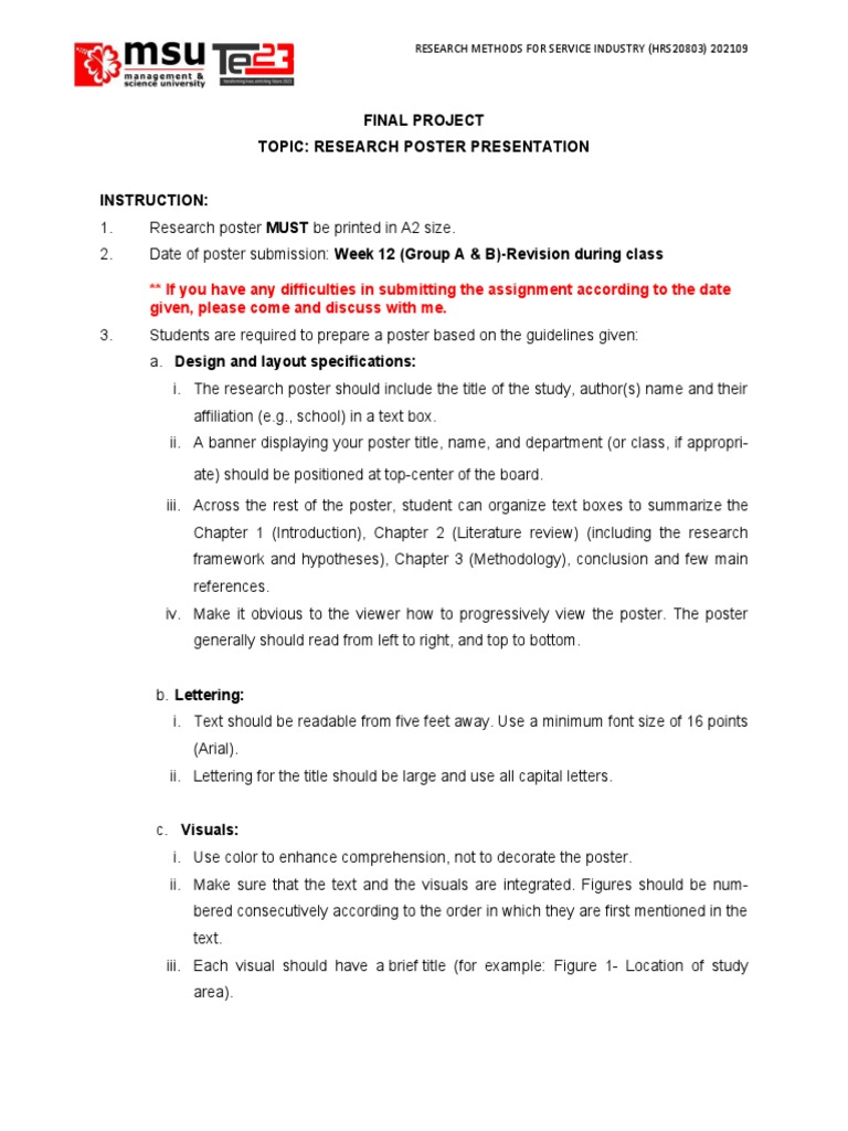 Final Project Topic: Research Poster Presentation Instruction | PDF ...