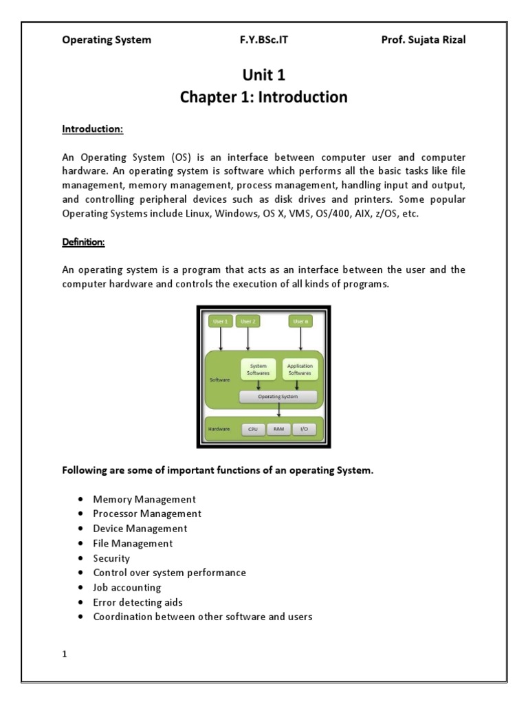 Unit 1 Chapter 1: Introduction: Operating System F.Y.Bsc - It Prof. Sujata Rizal | PDF ...