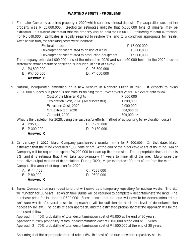 Wasting Assets - Problems | Download Free PDF | Depreciation | Mining