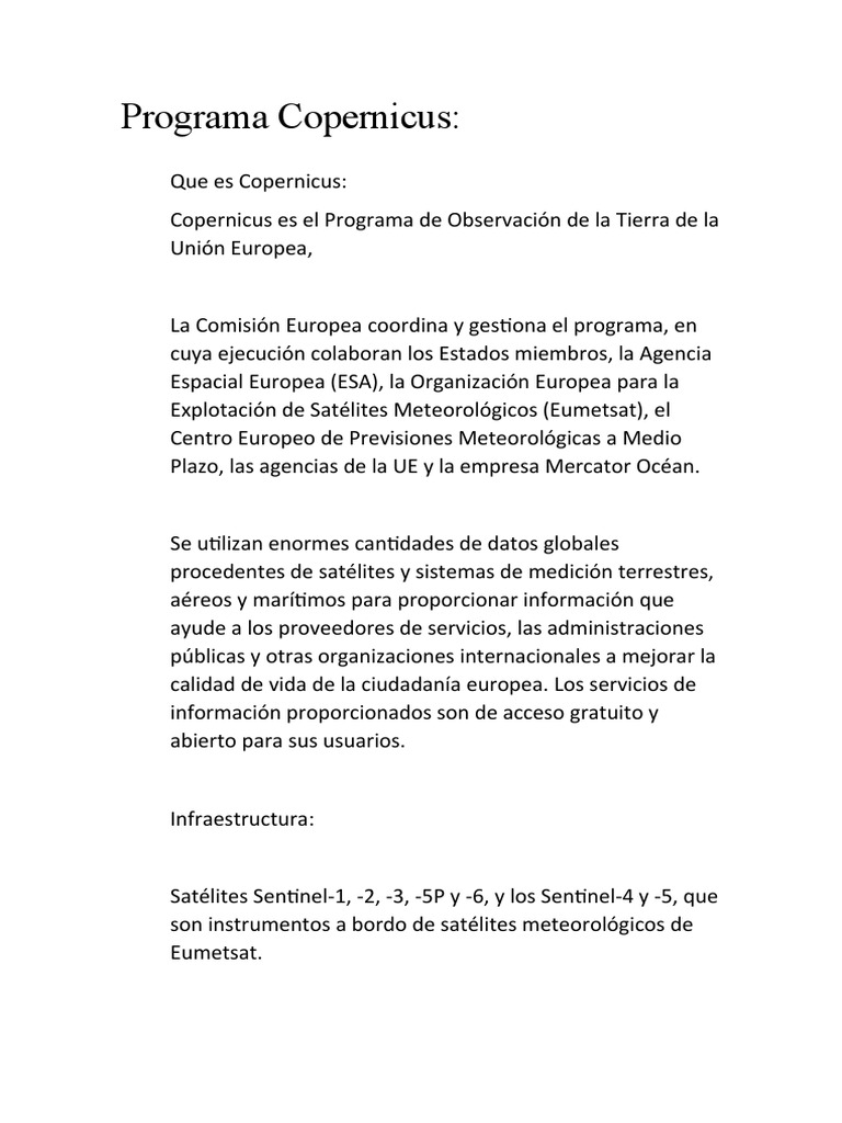 Programa Copernicus | PDF | Satélite | Tierra