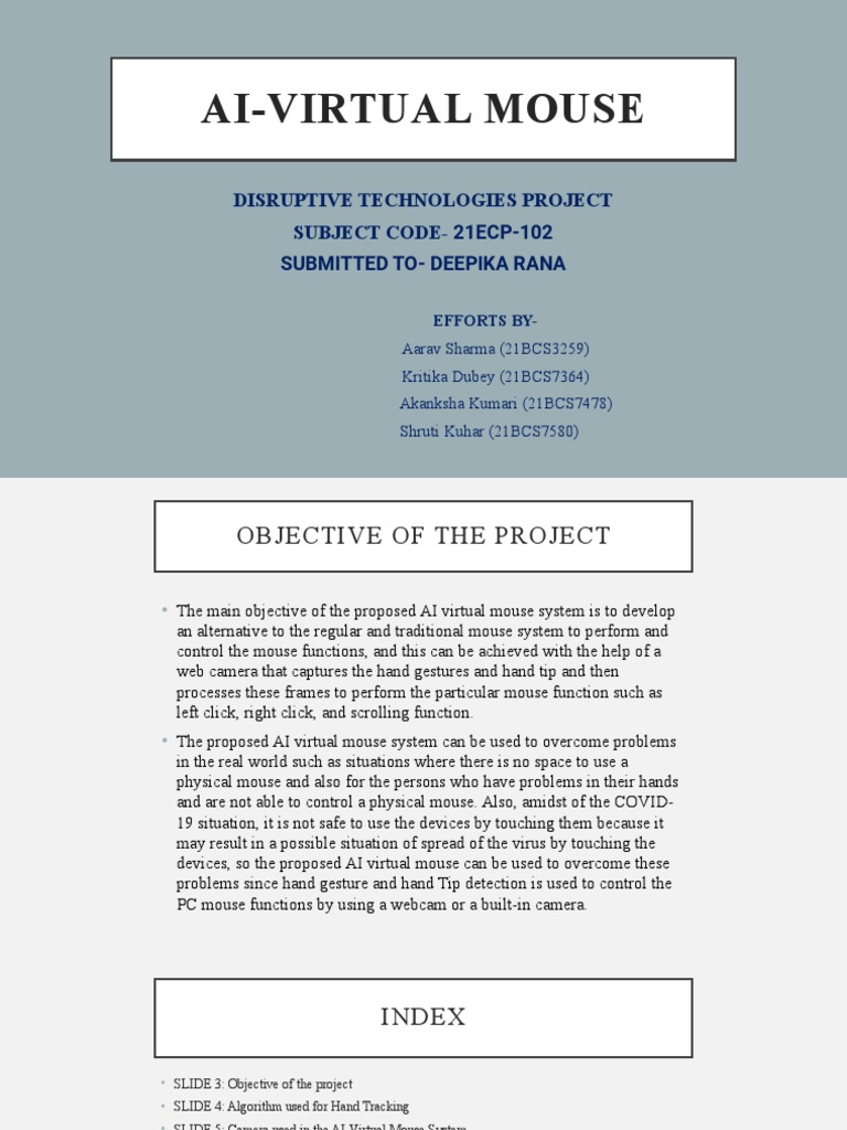 Ai-Virtual Mouse: Disruptive Technologies Project Subject Code-21Ecp ...