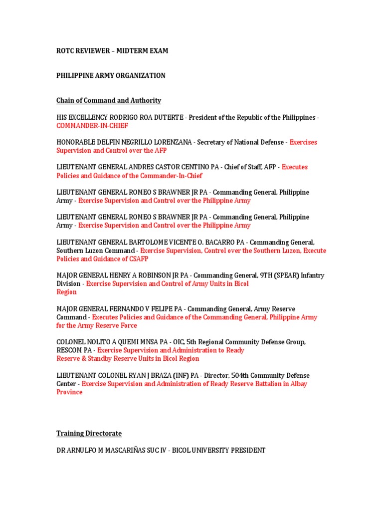 Rotc Reviewer - Midterm Exam | PDF | Staff (Military) | International Security