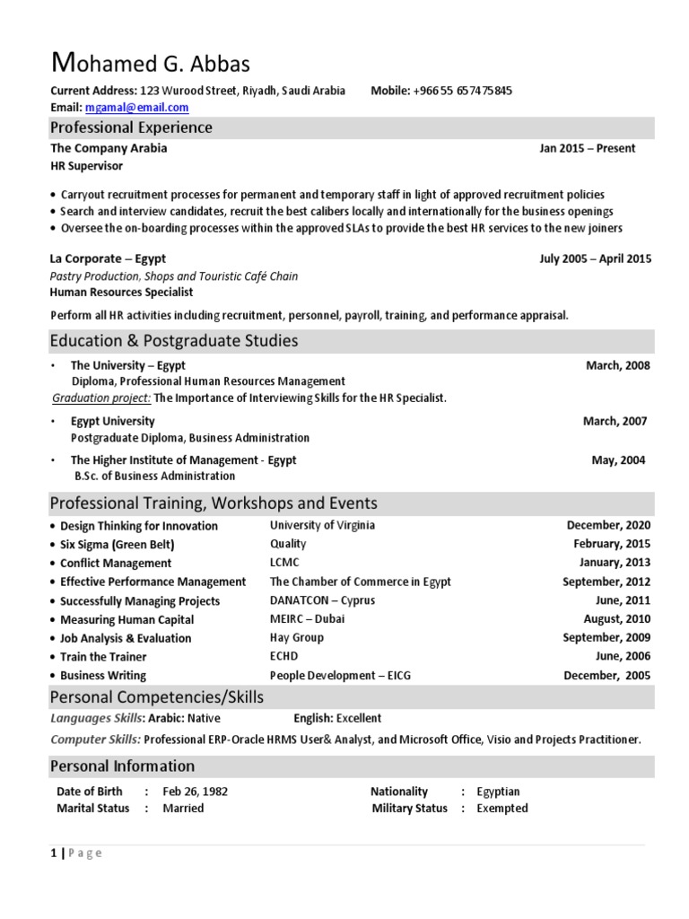 Mohamed G. Abbas - CV | PDF | Human Resources | Recruitment