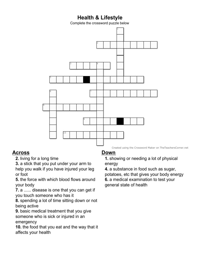 Health & Lifestyle Crossword Puzzle | PDF | Wellness | Science ...