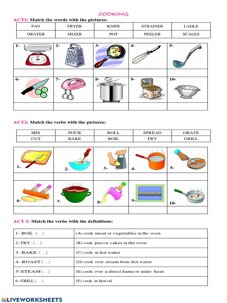 Cooking Vocabulary Matching Activities | PDF