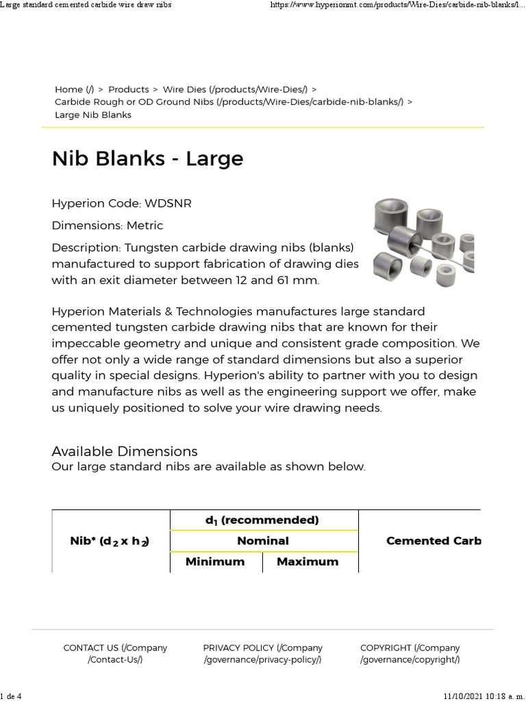 Large Standard Cemented Carbide Wire Draw Nibs | PDF | Materials | Tungsten