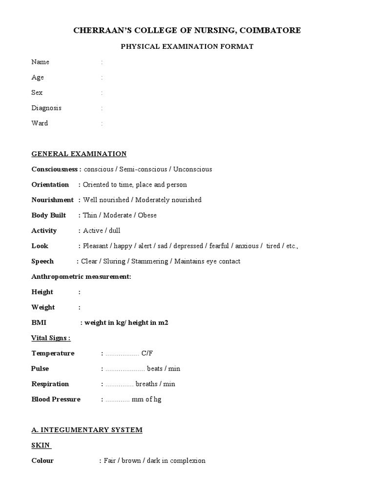 Physical Examination Format | PDF | Anatomical Terms Of Motion | Human Nose