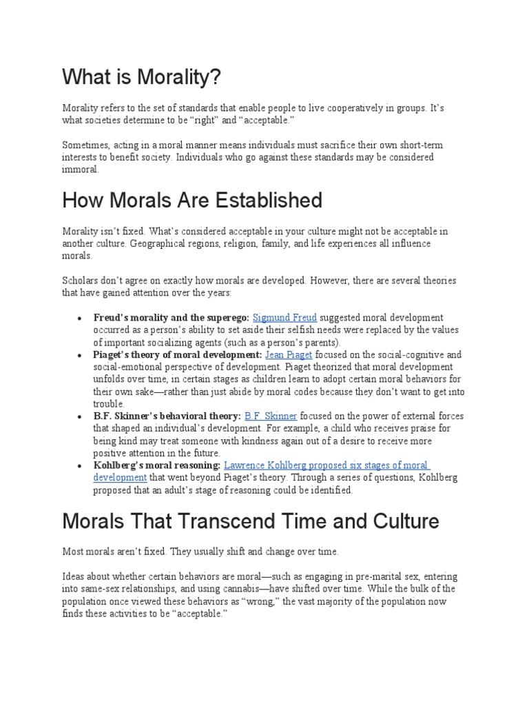 What Is Morality?: Freud's Morality and The Superego: Piaget's Theory ...