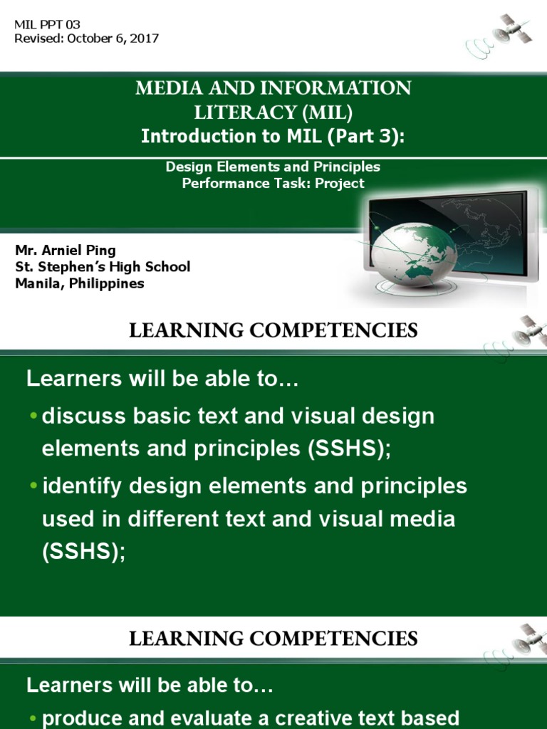 Media Literacy: Design Elements Guide | PDF | Composition (Visual Arts) | Typefaces