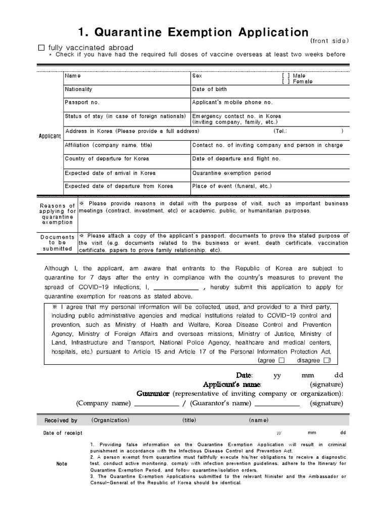 Guidelines On Quarantine Exemption For Persons Arriving From Overseas ...