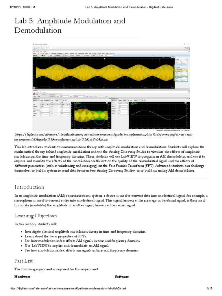 Amplitude Modulation And Demodulation Digilent Reference Pdf Modulation Frequency Modulation