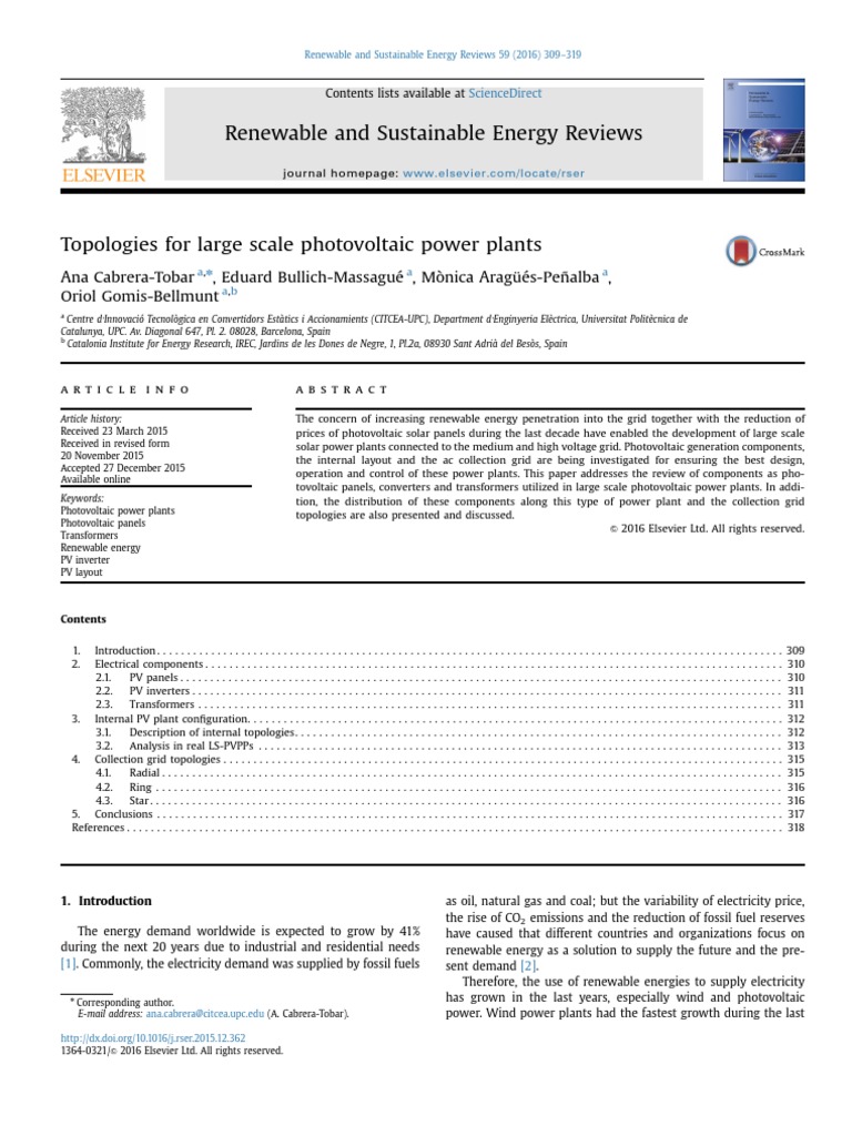 Topologies For Large Scale Photovoltaic Power Plants | PDF ...