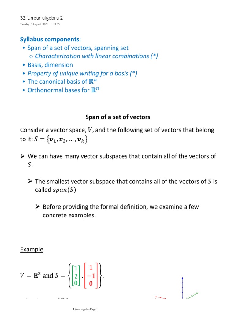 32 Linear Algebra 2 | PDF | Basis (Linear Algebra) | Vector Space