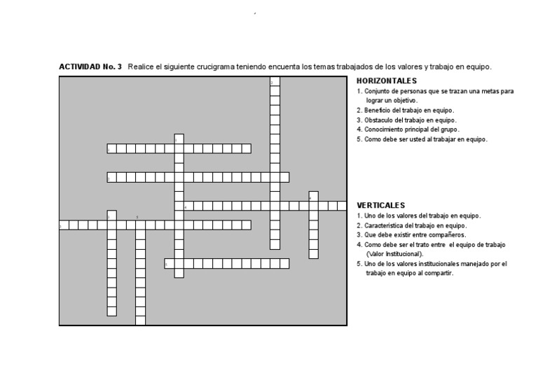Crucigrama sobre Trabajo en Equipo | PDF