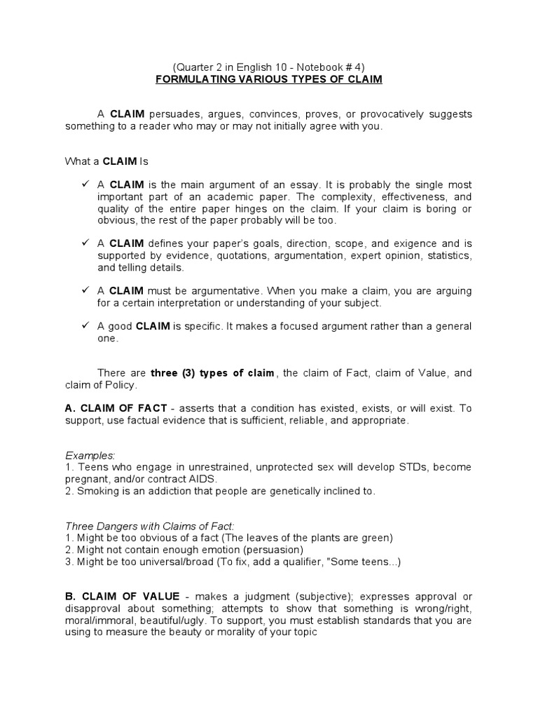 Types of Claims in Argumentative Writing | PDF | Persuasion | Argument