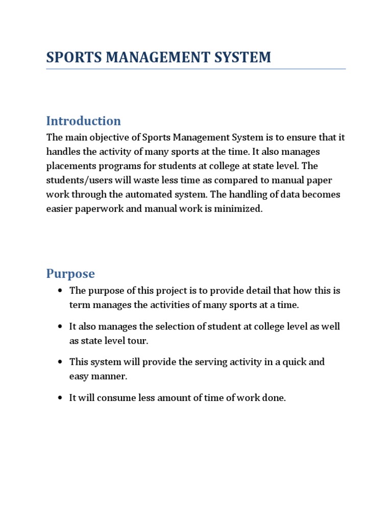 Sports Management System | PDF | Career & Growth | Business