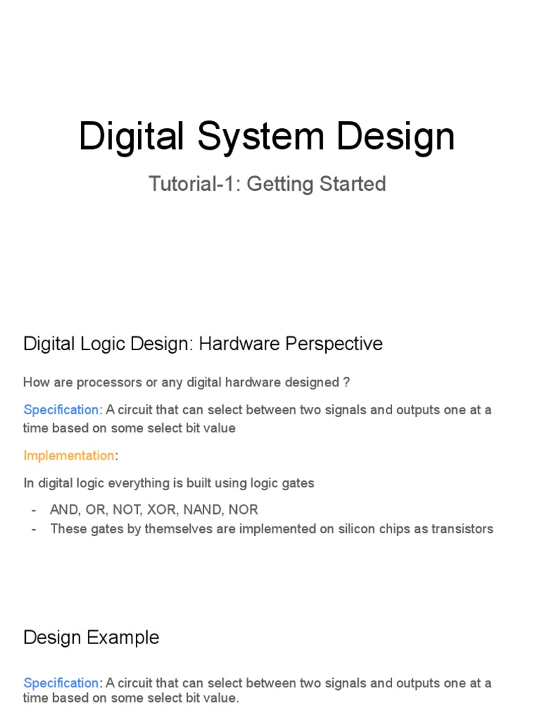 Digital System Design: Tutorial-1: Getting Started | PDF | Hardware ...