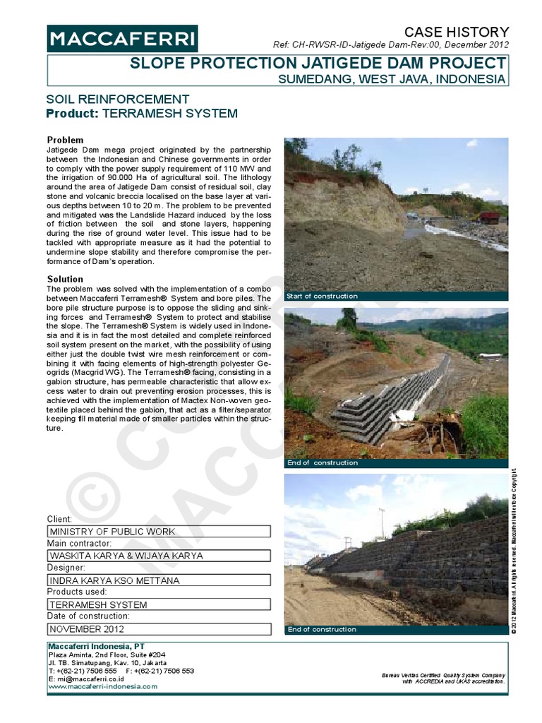 Slope Protection Jatigede Dam Project: Product | PDF | Dam | Soil