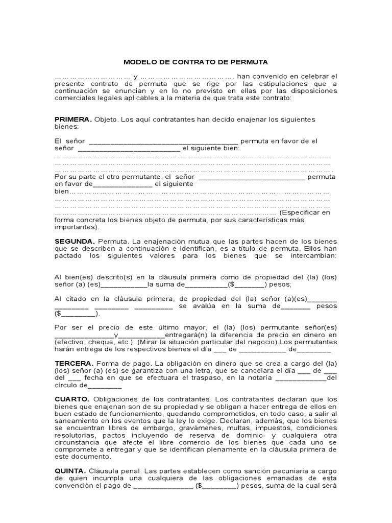 Modelo de Contrato de Permuta | PDF | Justicia | Crimen y violencia