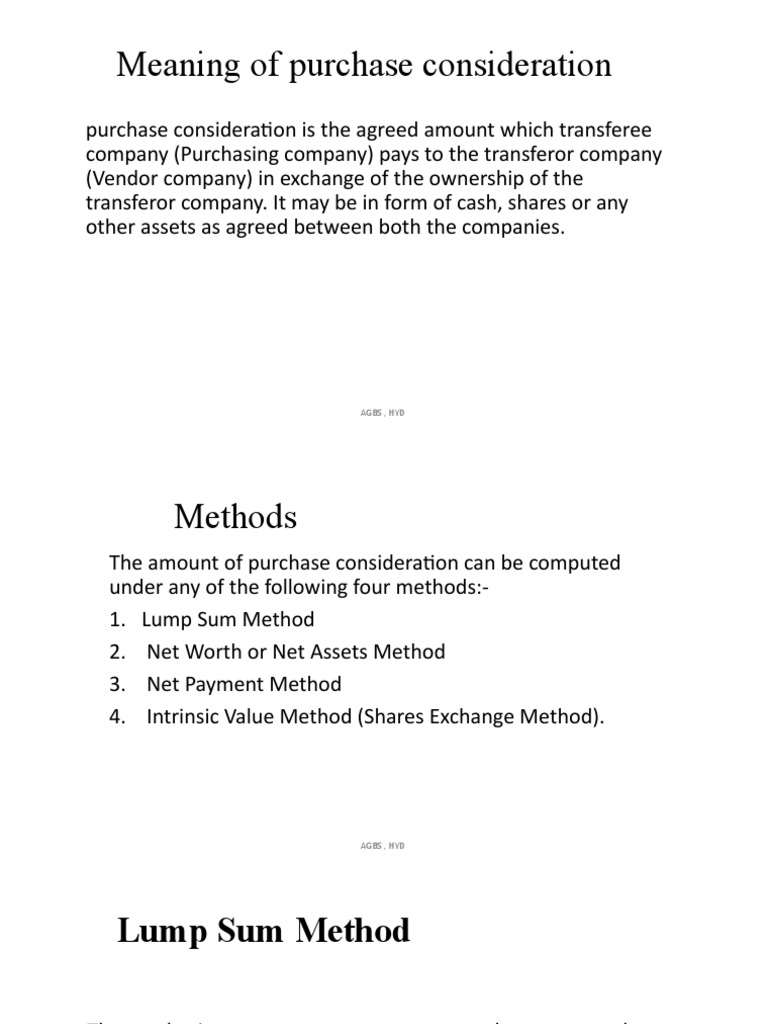 Purchase Consideration Methods Explained | PDF
