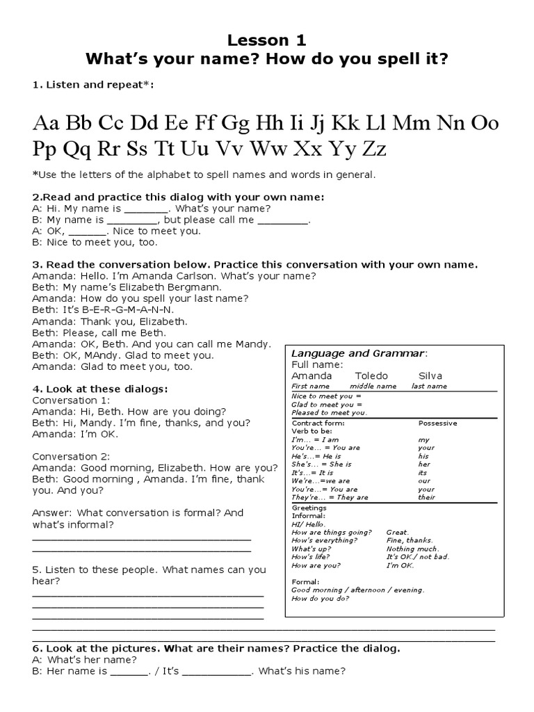 Introducing Names and Greetings | PDF | Cognition | Human Communication