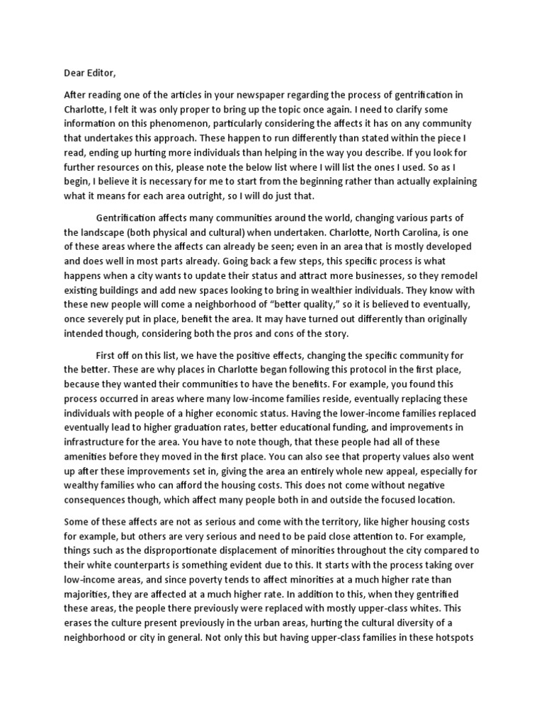 Gentrification Letter | PDF | Poverty | Poverty & Homelessness