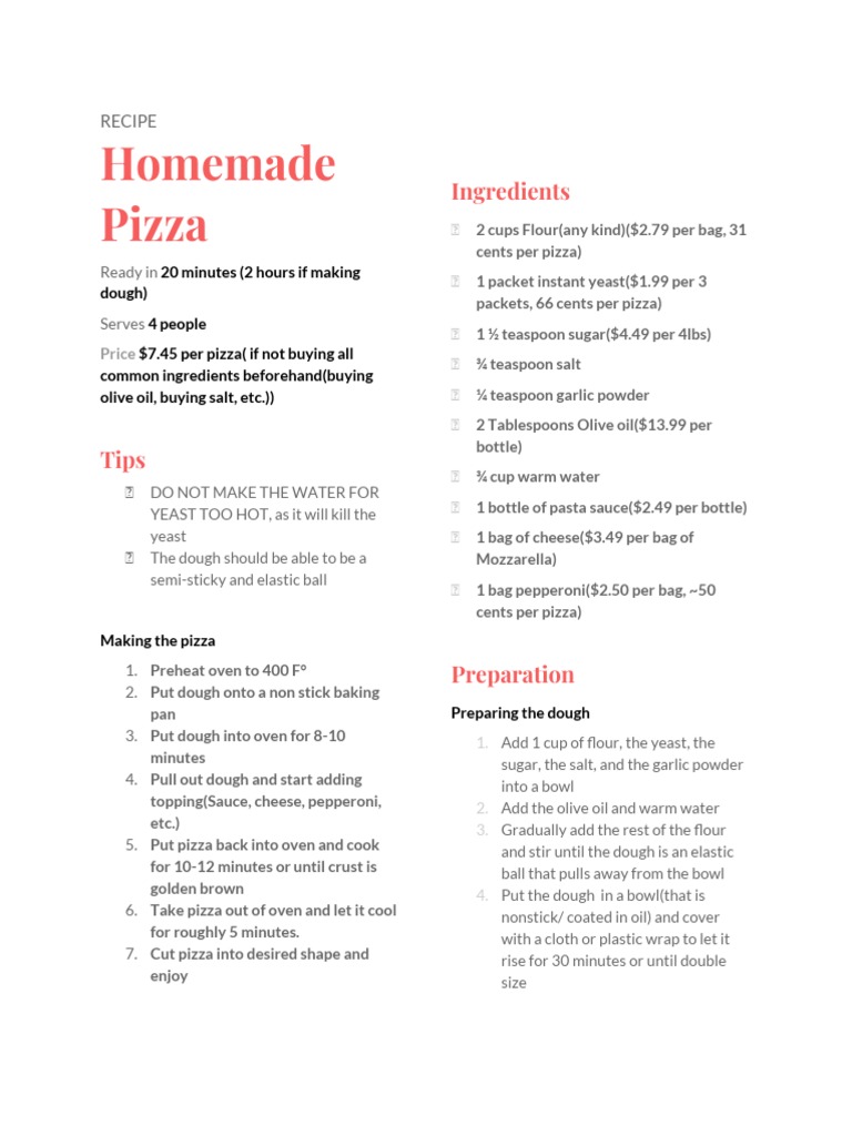 Pizza Recipe | PDF | Dough | Pizza