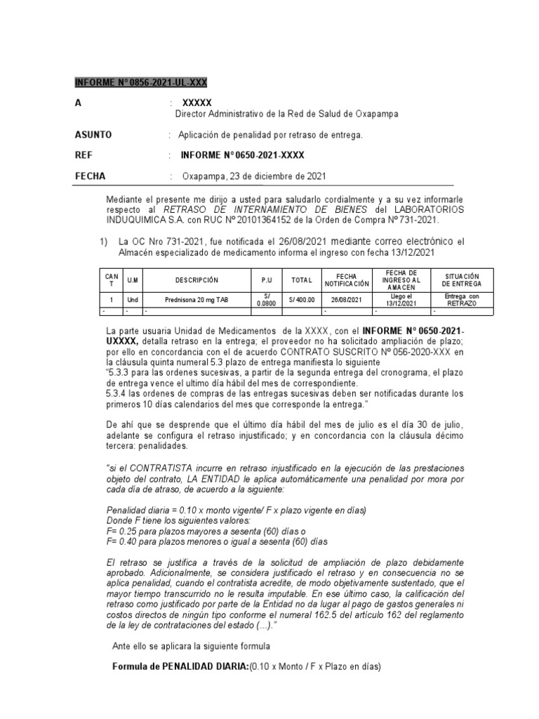 INFORME Penalidad | PDF