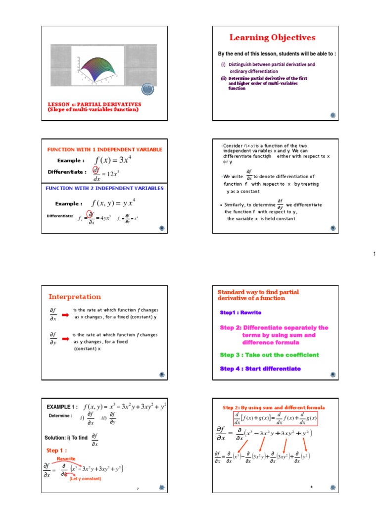Learning Objectives: X y y X F | PDF | Derivative | Function (Mathematics)