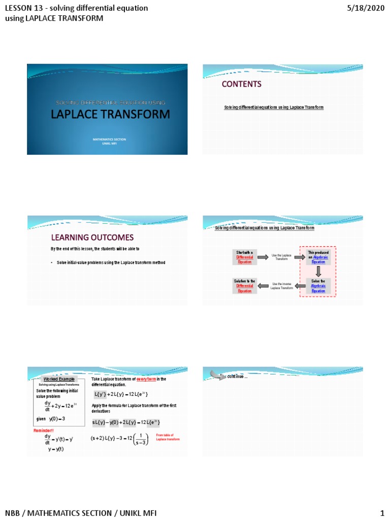 Solving de Using Laplace Transform-Student | PDF | Laplace Transform | Equations