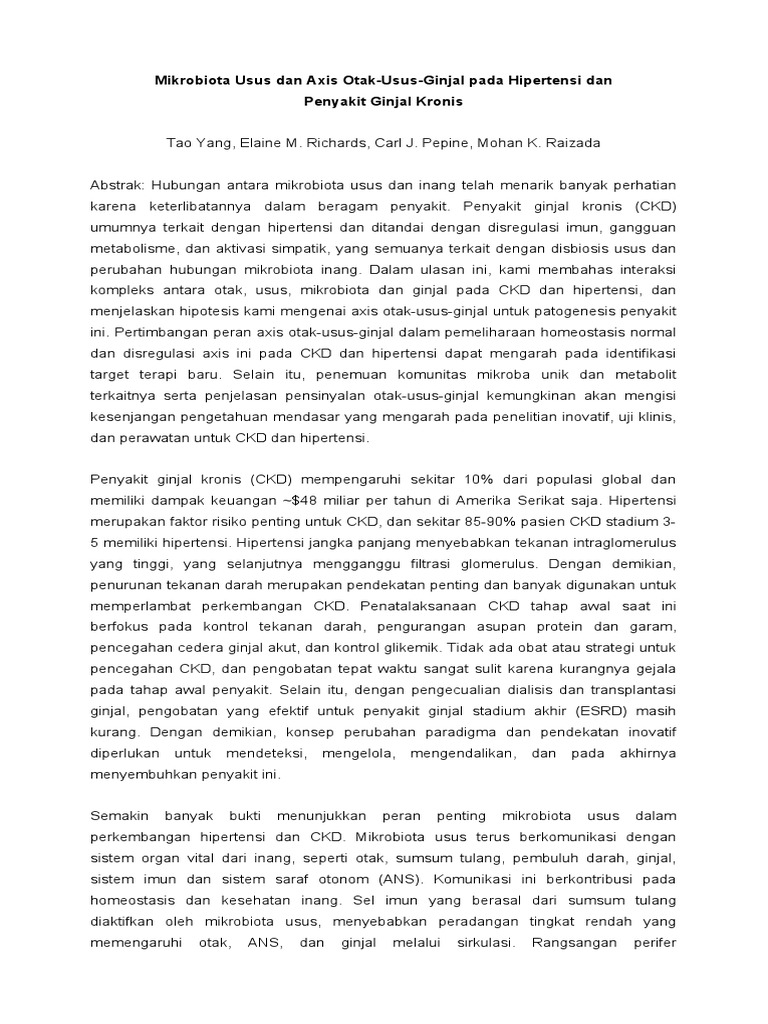 Mikrobiota Usus Dan Axis Otak-Usus-Ginjal Pada Hipertensi Dan Penyakit Ginjal Kronis (Jurnal ...