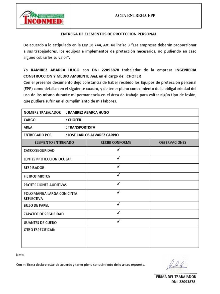 Acta Entrega EPP - Reducido HUGO | PDF