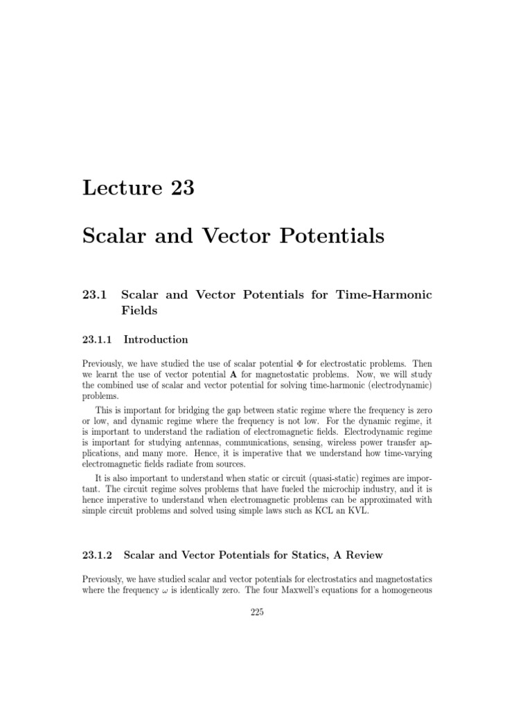 23.1 Scalar and Vector Potentials For Time-Harmonic Fields | PDF ...