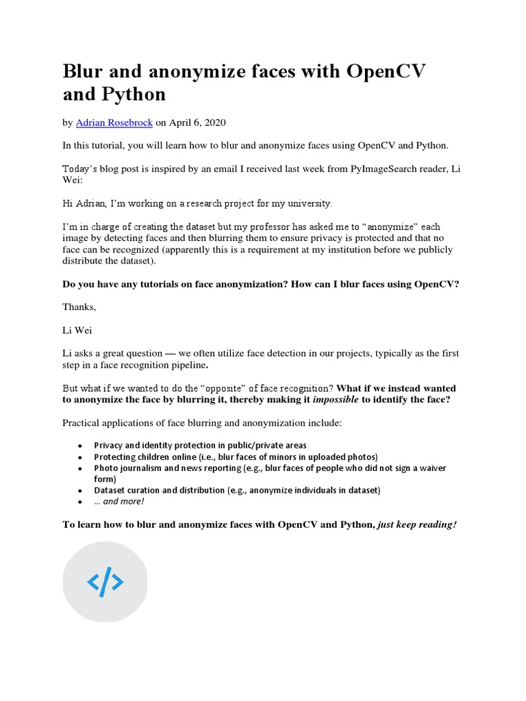 Blur and Anonymize Faces With OpenCV and Python | PDF | Convolution ... Blur and Anonymize Faces With OpenCV and Python | PDF | Convolution ...